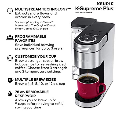 Keurig K-Supreme Plus Coffee Maker, Single Serve K-Cup Pod Coffee Brewer, With MultiStream Technology, 78 Oz Removable Reservoir, and Programmable Settings, Stainless Steel