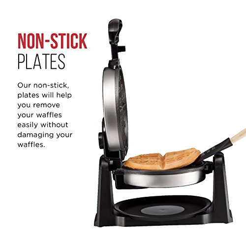 Chefman Rotating Belgian Waffle Maker, 180° Flip Iron w/ Non-Stick Plates, Adjustable Timer, Locking Lid, & Drip Plate, Space Saving Storage, Mess-Free Breakfast, Stainless Steel/Black