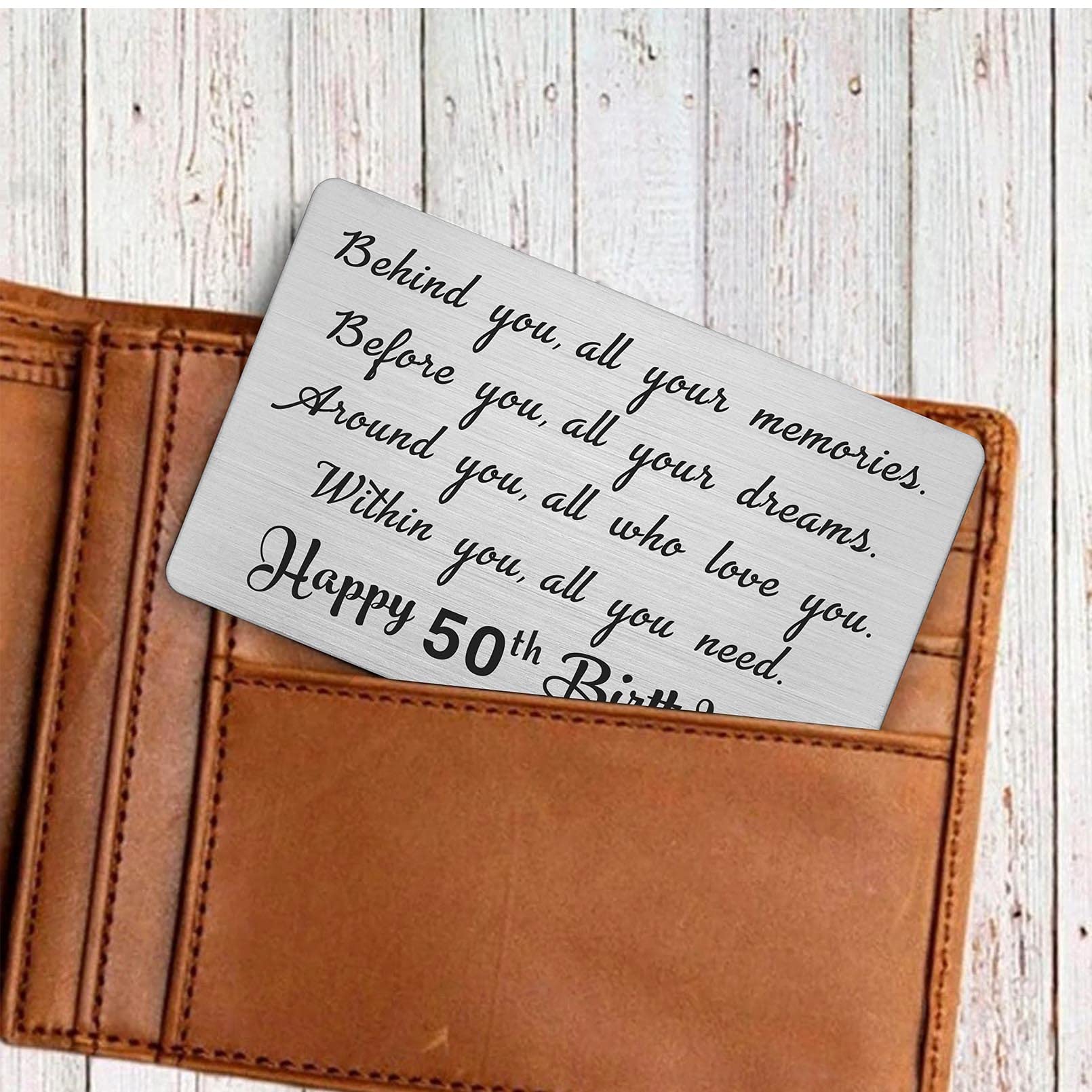 CPLJW 50th Year Old Happy Birthday Wallet Card Gifts, 50th Birthday Decorations for Women Men Engraved Funny Thoughtful Presents