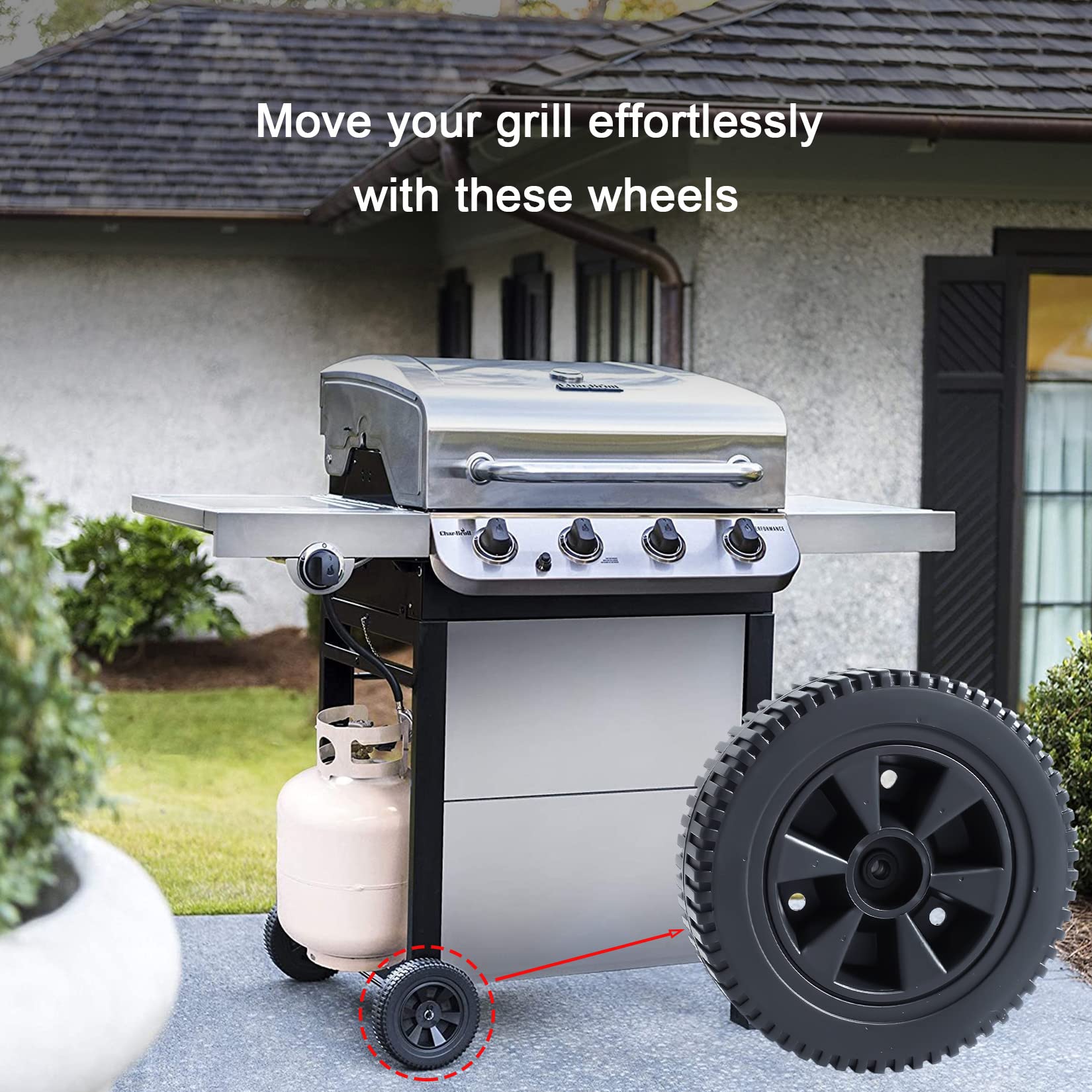YIHAM G437-0037-W1 7 Inch Grill Wheels Replacement Kit for Charbroil 463344015 463436215 463370516 463341918 Black Blow Molded Plastic Wheels Charbroil Grill Accessories BBQ Wheels 2 PCS