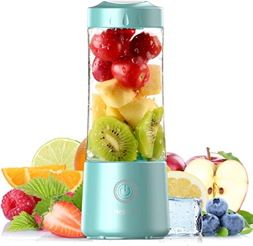 2021 Hotsch Portable Blender, 13.5 Oz Personal Size Juicer Cup for Smoothies and Shakes, USB Rechargeable with Six Blades, for Sports Travel and Outdoors - Blue