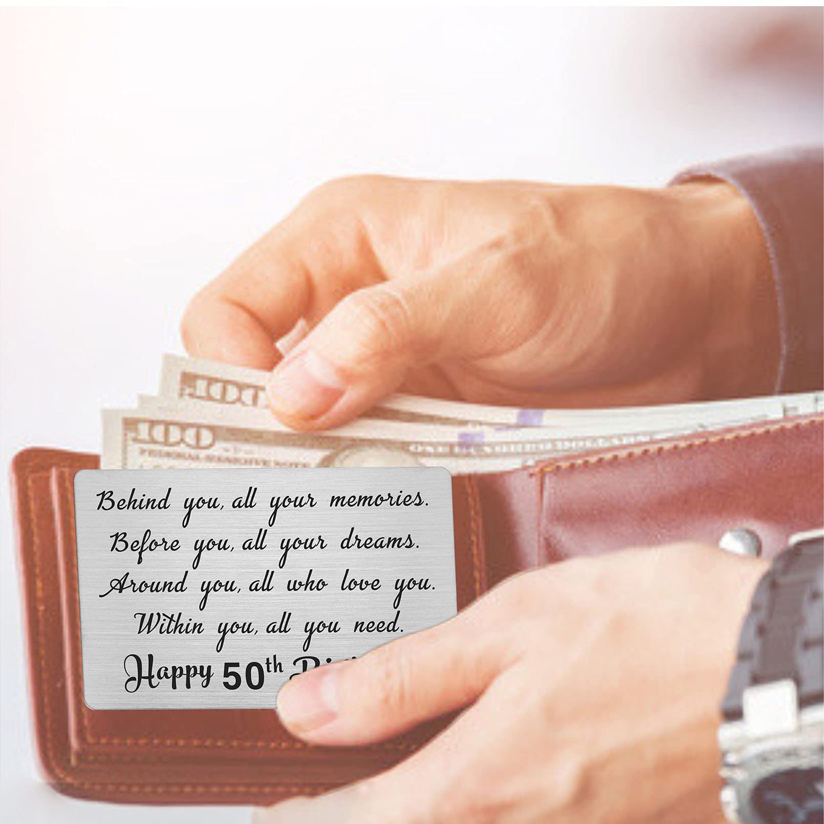 CPLJW 50th Year Old Happy Birthday Wallet Card Gifts, 50th Birthday Decorations for Women Men Engraved Funny Thoughtful Presents