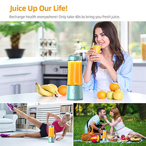 2021 Hotsch Portable Blender, 13.5 Oz Personal Size Juicer Cup for Smoothies and Shakes, USB Rechargeable with Six Blades, for Sports Travel and Outdoors - Blue