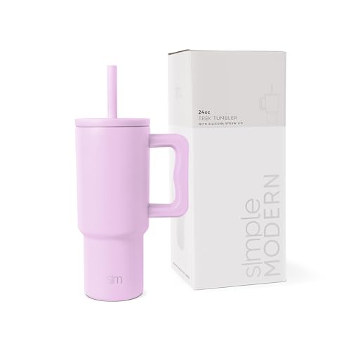 Simple Modern Kids 24 oz Tumbler with Handle and Silicone Straw Lid | Spill Proof and Leak Resistant | Reusable Stainless Steel Bottle | Gift for Kids Boys Girls | Trek Collection | Electric Lavender