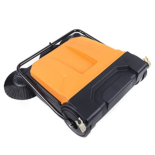 DNYSYSJ Outdoor Industrial Sweeper with 14-Gallon Waste Container 29,277 Square feet per Hour, Walk Behind Hand Push Sweeper Non Electric Yard Sweeper Outdoor Floor Sweeper Manual, Orange