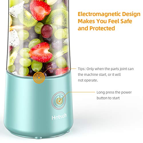 2021 Hotsch Portable Blender, 13.5 Oz Personal Size Juicer Cup for Smoothies and Shakes, USB Rechargeable with Six Blades, for Sports Travel and Outdoors - Blue