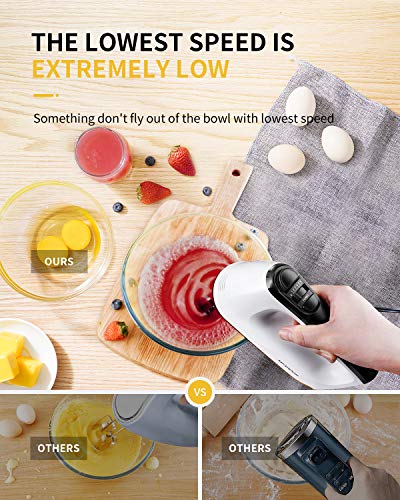 SHARDOR Hand Mixer Electric, 6 Speed & Turbo Handheld Mixer with 5 Stainless Steel Accessories, Electic Mixer for Whipping, Mixing Cookies, Brownie, Cakes, Dough Batters, Snap-On Storage Case, White