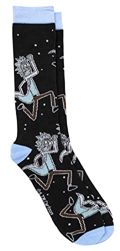 RICK AND MORTY Men's 2 Pair Novelty Crew Socks Shoe Size 6-12, Space Cruiser Charcoal