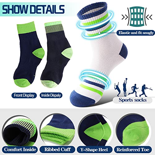 Welwoos Kids Boys Socks Athletic Sport Crew Cotton Breathable Soft Gift Socks 6 Pairs Stocking Stuffers (Splice/Green/White,9-15Y)