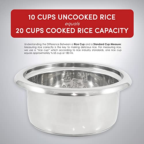 Elite Gourmet ERC2010B Electric Rice Cooker with Stainless Steel Inner Pot Makes Soups, Stews, Porridge's, Grains and Cereals, 10 cups cooked (5 Cups uncooked), Black