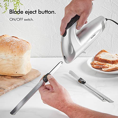 VonShef Electric Knife 10 Inch β Serrated Carving Knife Set with Storage Case β Interchangeable Stainless Steel Blades β For Turkey, Meat, Bread, Vegetables, Fruit - 150W