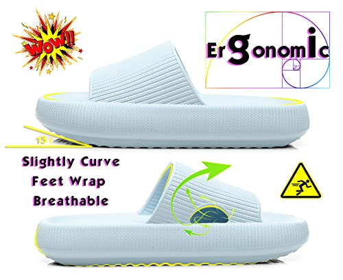 House Slippers For Women & Men - Cloud Slippers Non Slip Pillow Shower Slides Open Toe Comfy Quick Drying Bathroom Sandals For Spa Pool Gym Beach Indoor and Outdoor Sky Blue 4041