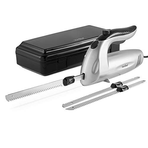 VonShef Electric Knife 10 Inch β Serrated Carving Knife Set with Storage Case β Interchangeable Stainless Steel Blades β For Turkey, Meat, Bread, Vegetables, Fruit - 150W