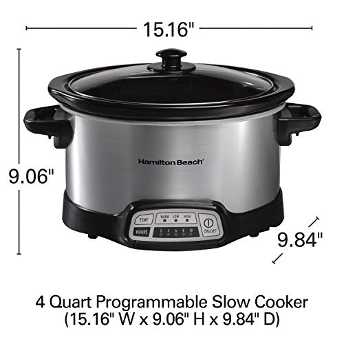 Hamilton Beach Programmable Slow Cooker with Flexible Easy Programming, 5 Cooking Times, Dishwasher-Safe Crock, Lid, 4 Quart, Silver