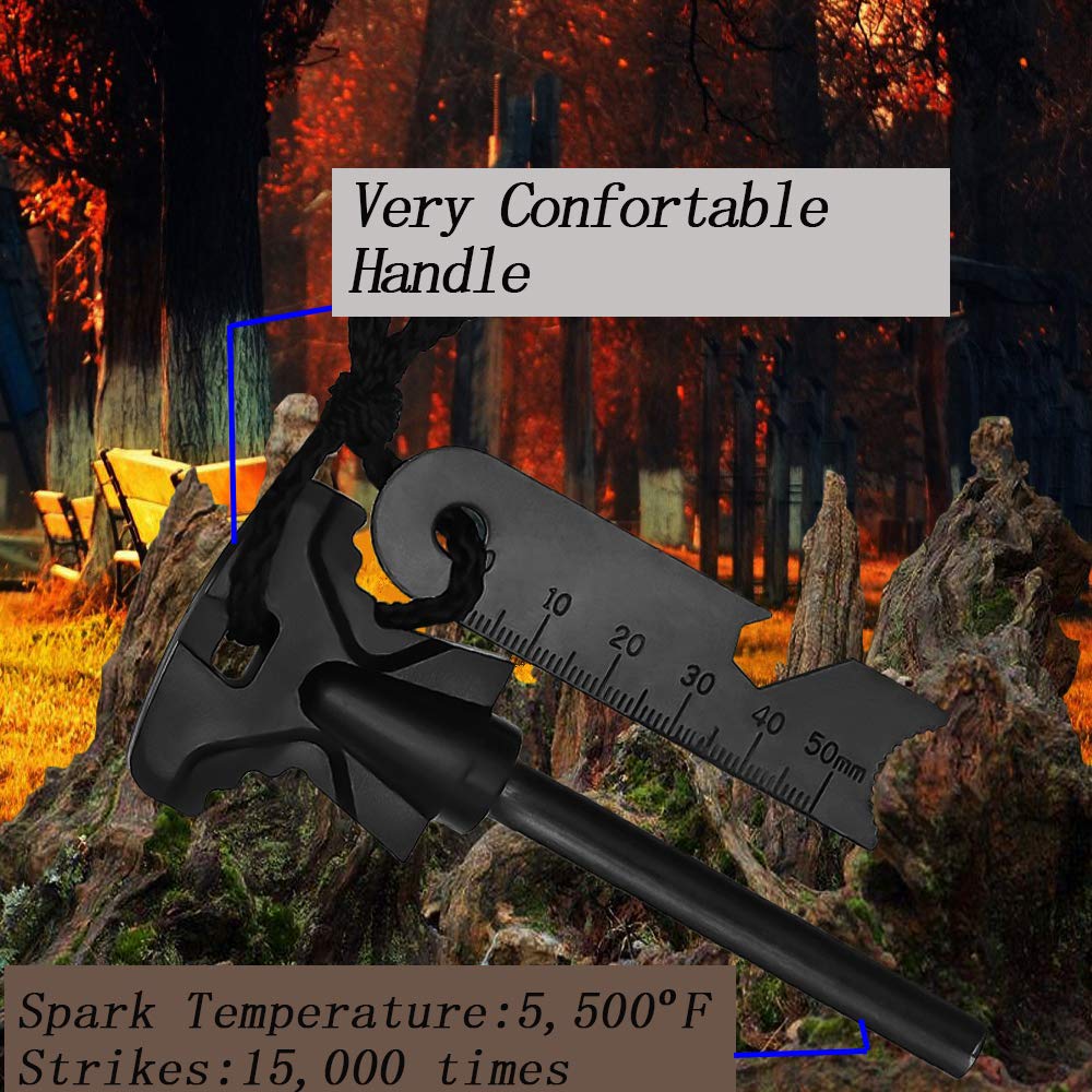 WENIFU 4.25 Inch Flint Fire Starter, Survival Ferro Rods Starter with Easy Grip Handle and Multifunction Striker, Waterproof Flint Fire Can be Struck 15000 Times for Camping, Hiking (Pack of 2)