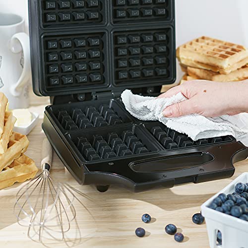 BELLA 4 Slice Non-Stick Belgian Waffle Maker, Fluffy Restaurant-Style Waffles in Under 6 Minutes, Quickly Makes 4 Large 4β x 4.5β & 1.2β Thick Waffles, Easily Wipe and Clean, Stainless Steel/Black