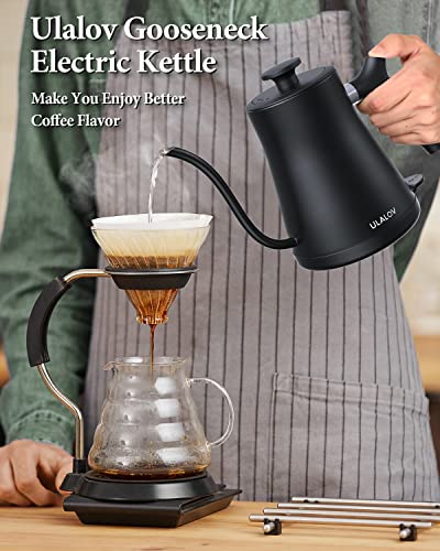 Ulalov Gooseneck Electric Kettle, 0.9L Fast Boiling Hot Water Kettle, Stainless Steel Electric Tea Kettle, 1200W Pour Over Kettle for Coffee&Tea, Leak-Proof, Auto Shutoff, Anti-dry