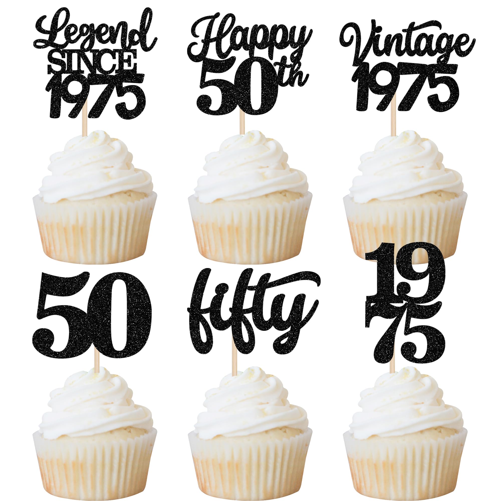 Rsstarxi 48 Pack Black Vintage 1975 Cupcake Toppers Legend Since 1975 Fifty Cupcake Picks Happy 50th Number 50 Cupcake Topper for 50th Birthday Wedding Anniversary Party Cake Decorations Supplies
