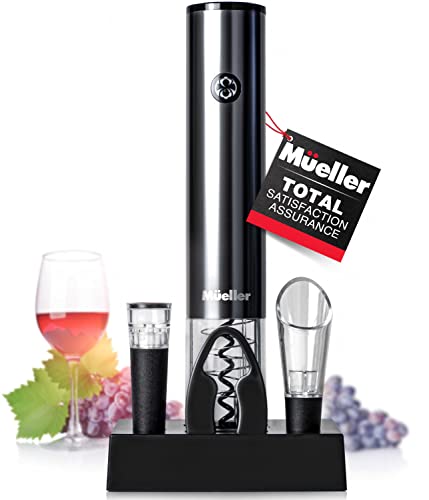Mueller Electric Wine Opener Set - Rechargeable Batteries and USB Charging Cable - Electric Corkscrew Opener with Foil Cutter, Wine Pourer, Vacuum Stopper (Batteries Included), Valentines Day Gifts