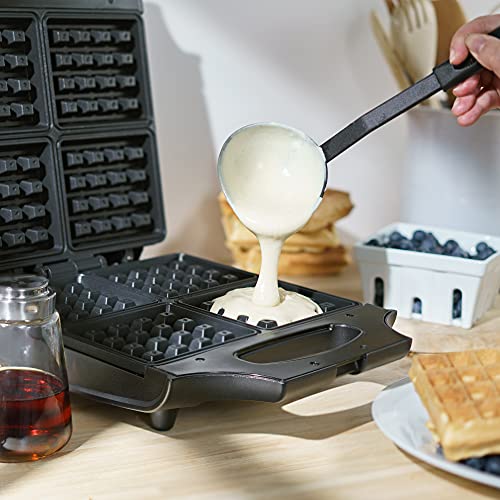 BELLA 4 Slice Non-Stick Belgian Waffle Maker, Fluffy Restaurant-Style Waffles in Under 6 Minutes, Quickly Makes 4 Large 4β x 4.5β & 1.2β Thick Waffles, Easily Wipe and Clean, Stainless Steel/Black