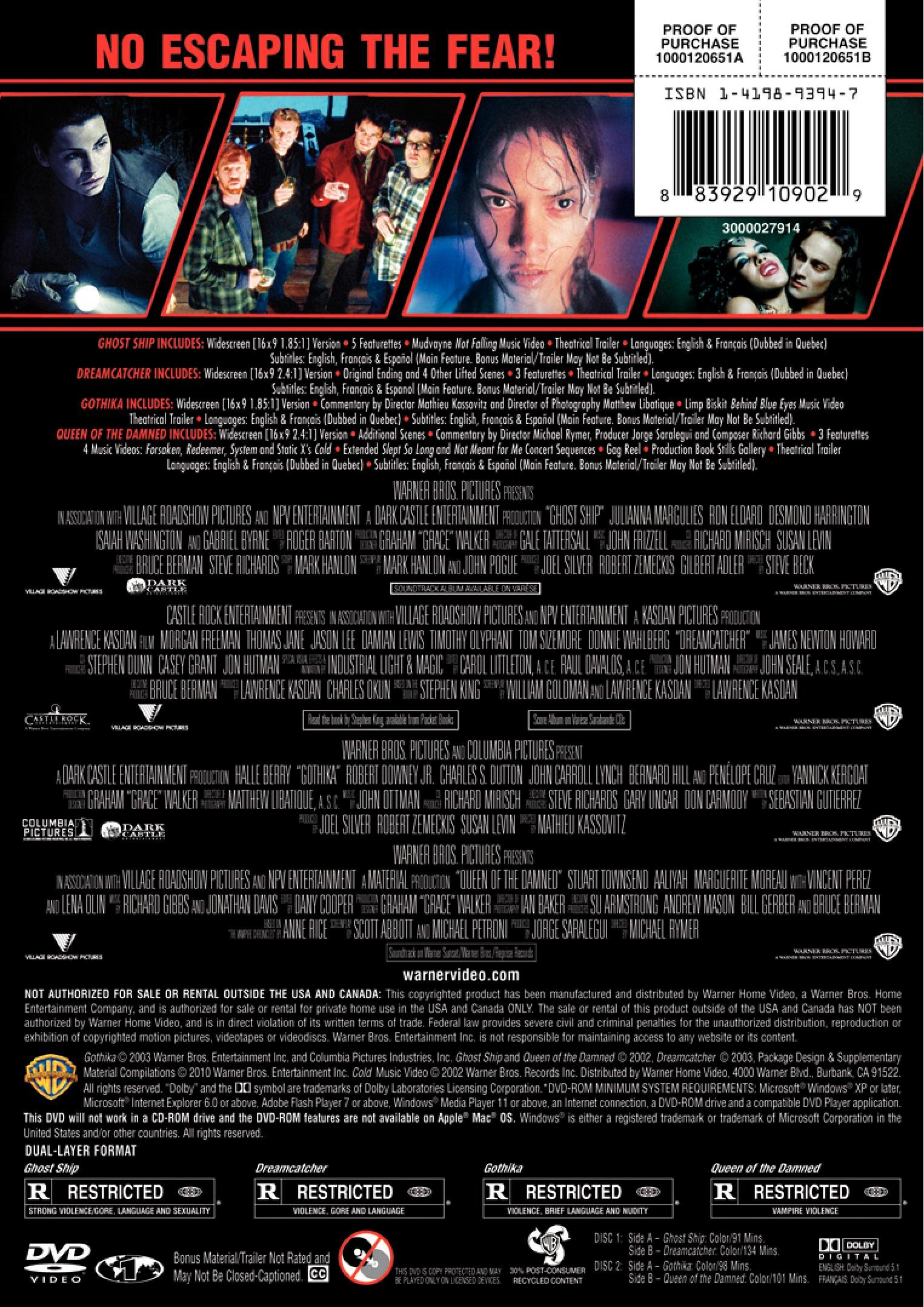 4 Film Favorites: Thrillers (Dreamcatcher, Ghost Ship, Gothika, Queen of the Damned)