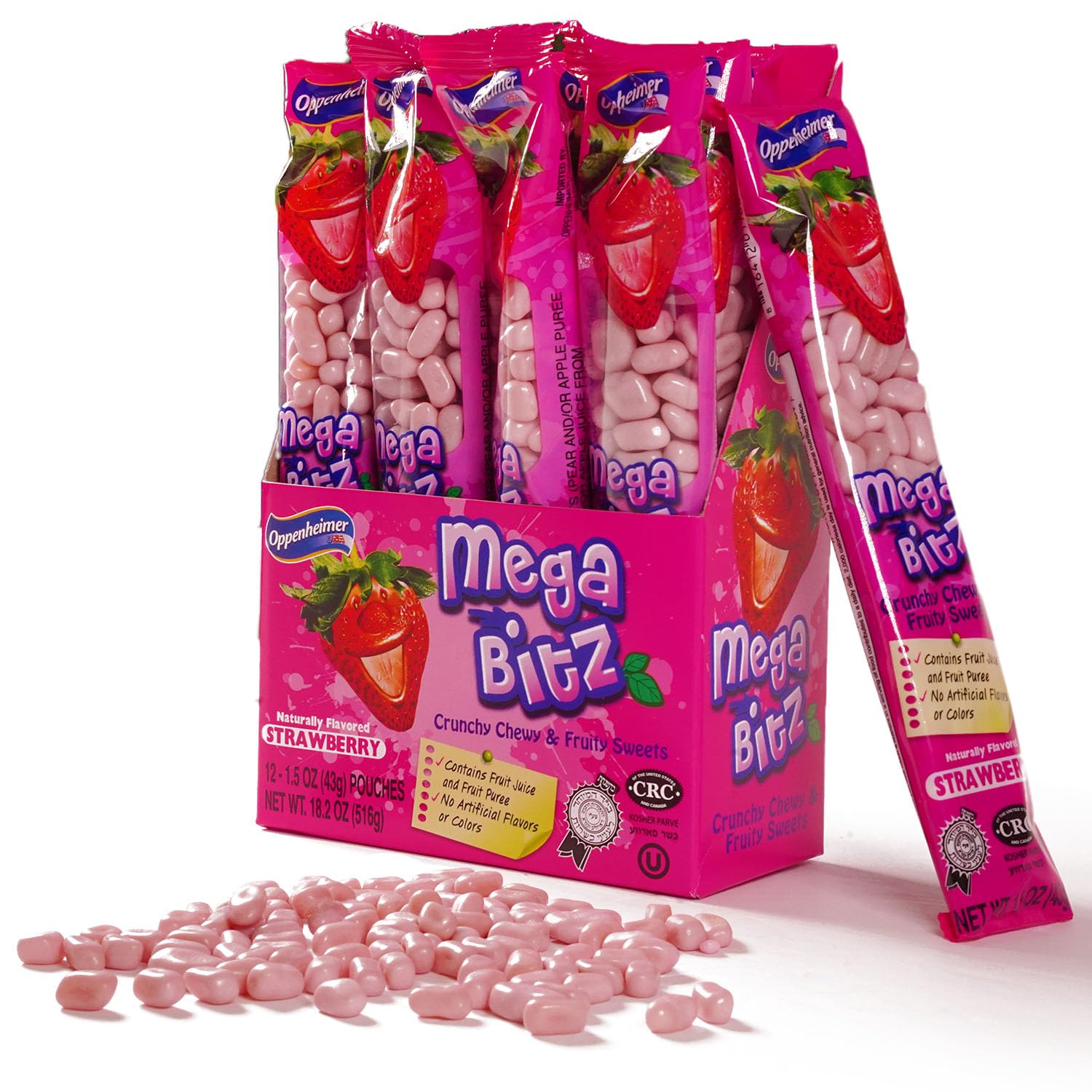 Mega Bitz Fruit Nuggets Strawberry Candy Bulk Pack for Kids - Naturally Flavored Individually Wrapped Strawberry Candy for on the go Snacking, Movie Theater Candy, and Party Favors, Kosher, 12 Pack