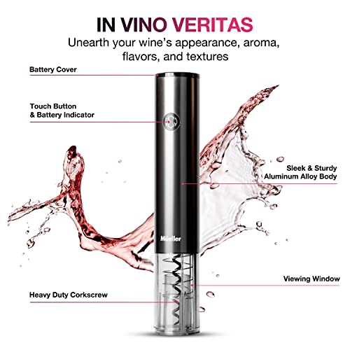 Mueller Electric Wine Opener Set - Rechargeable Batteries and USB Charging Cable - Electric Corkscrew Opener with Foil Cutter, Wine Pourer, Vacuum Stopper (Batteries Included), Valentines Day Gifts