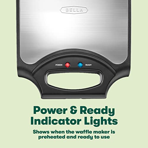 BELLA 4 Slice Non-Stick Belgian Waffle Maker, Fluffy Restaurant-Style Waffles in Under 6 Minutes, Quickly Makes 4 Large 4β x 4.5β & 1.2β Thick Waffles, Easily Wipe and Clean, Stainless Steel/Black