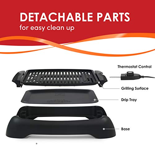 Elite Gourmet EGL-3450 Smokeless Indoor Electric BBQ Grill Dishwasher Safe, PFOA-Free Nonstick, Adjustable Temperature, Fast Heat Up, Low-Fat Meals Easy to Clean Design, Black