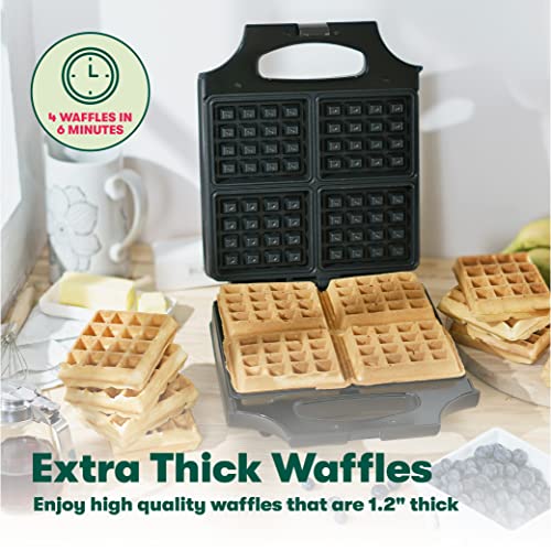 BELLA 4 Slice Non-Stick Belgian Waffle Maker, Fluffy Restaurant-Style Waffles in Under 6 Minutes, Quickly Makes 4 Large 4β x 4.5β & 1.2β Thick Waffles, Easily Wipe and Clean, Stainless Steel/Black