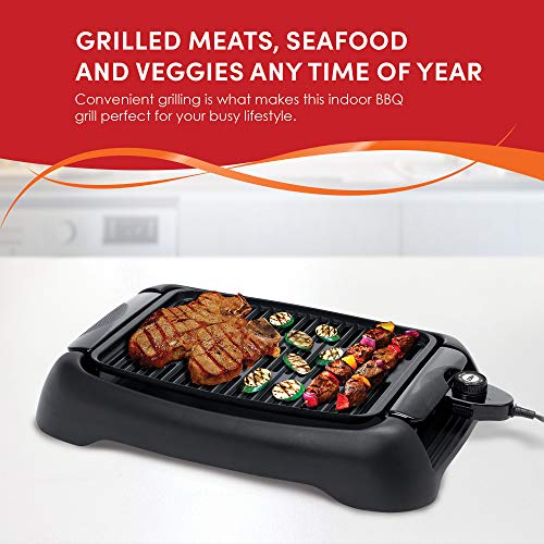 Elite Gourmet EGL-3450 Smokeless Indoor Electric BBQ Grill Dishwasher Safe, PFOA-Free Nonstick, Adjustable Temperature, Fast Heat Up, Low-Fat Meals Easy to Clean Design, Black