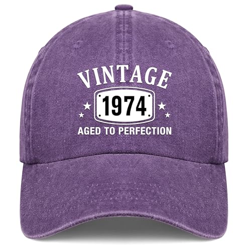 50th Birthday Gifts for Her Women Him Men Embroidered Vintage 1974 Hat 50 Year Old Gifts, Purple, One Size