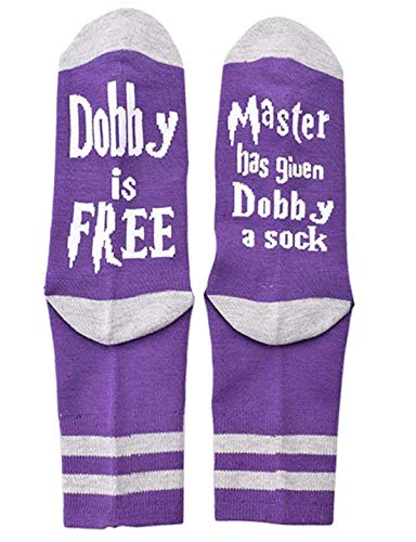 Dobby Socks, SweetGo Dobby Is Free Knitted Words Unisex Combed Cotton Novelty Socks 1pack (purplr, one size)