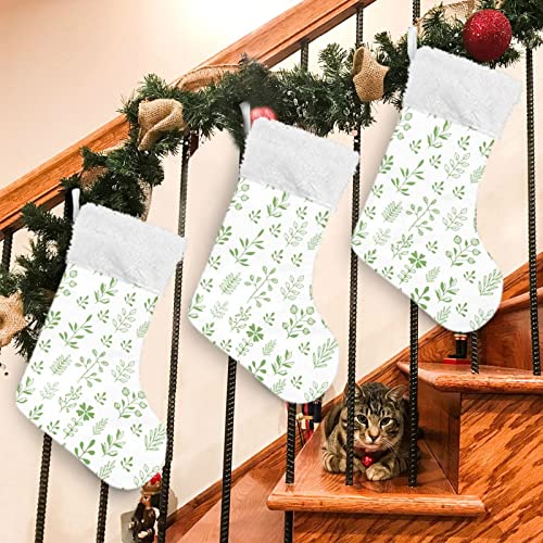 Kigai Christmas Stockings Cute Leaf Green Large Candy Stockings Stuffers Kids Cute Xmas Sock Decorations 2PCS for Home Holiday Party 12" x18"