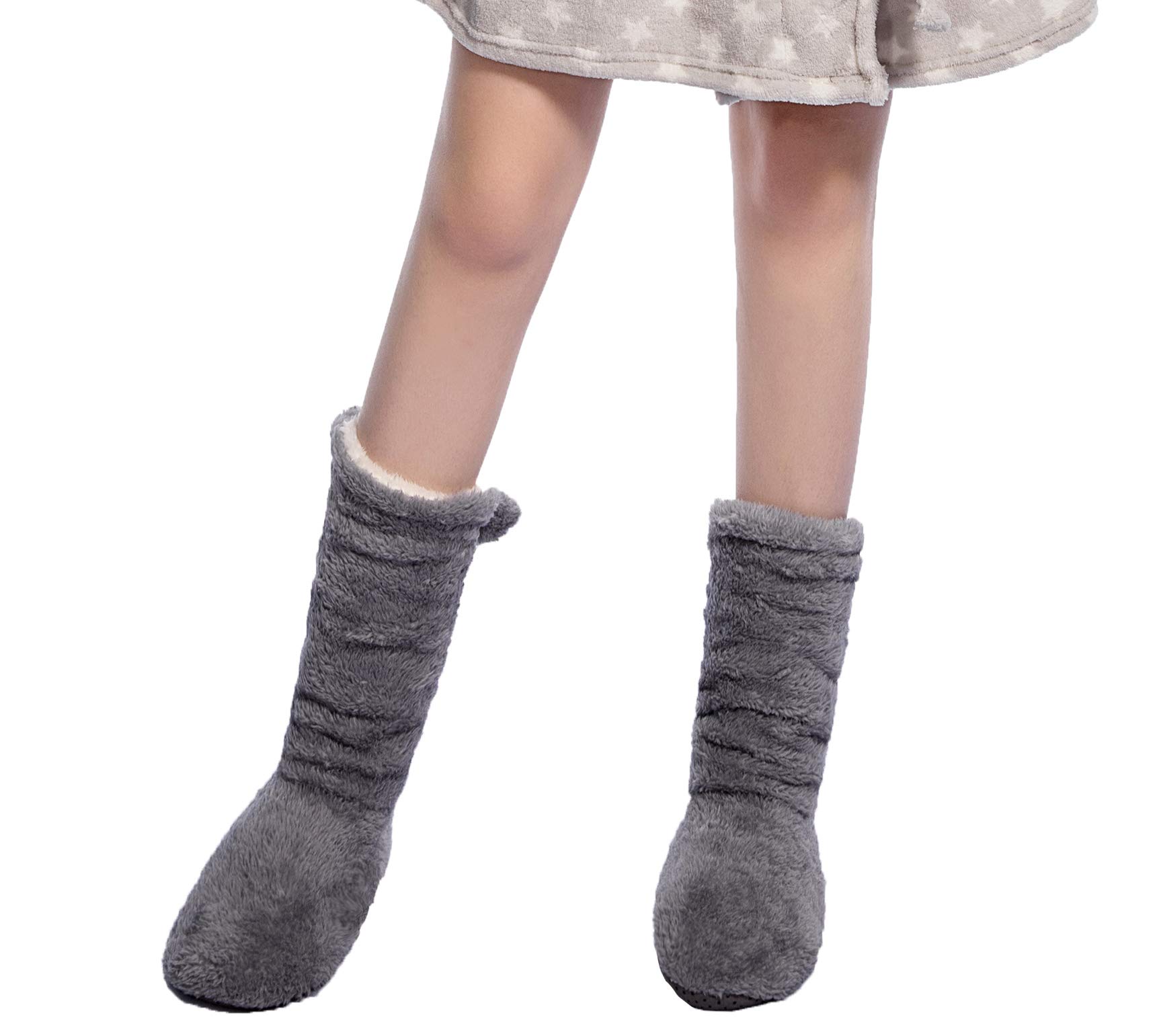 FRALOSHA Women's Slipper Sock Coral velvet indoor Spring-autumn Super Soft Warm Cozy Fuzzy lined booties slippers (27cm) Grey