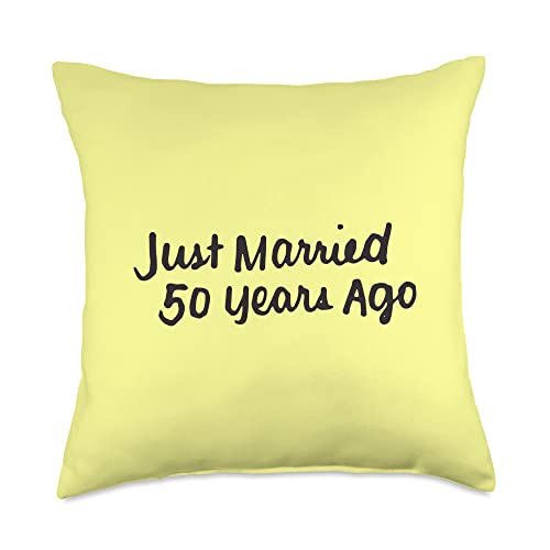 Happy 50th Wedding Golden Anniversary Gifts Store Just Married 50 Years Ago Golden Wedding Anniversary Throw Pillow, 18x18, Multicolor