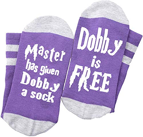 Dobby Socks, SweetGo Dobby Is Free Knitted Words Unisex Combed Cotton Novelty Socks 1pack (purplr, one size)