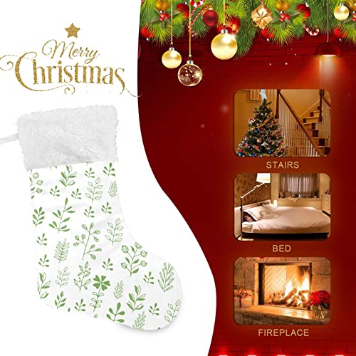 Kigai Christmas Stockings Cute Leaf Green Large Candy Stockings Stuffers Kids Cute Xmas Sock Decorations 2PCS for Home Holiday Party 12" x18"