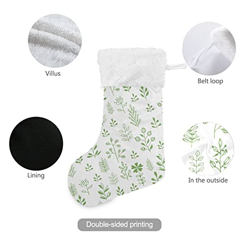Kigai Christmas Stockings Cute Leaf Green Large Candy Stockings Stuffers Kids Cute Xmas Sock Decorations 2PCS for Home Holiday Party 12" x18"