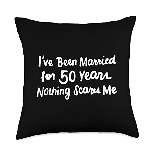 Happy 50th Wedding Golden Anniversary Gifts Store Couples Married 50 Years-Funny 50th Wedding Anniversary Throw Pillow, 18x18, Multicolor