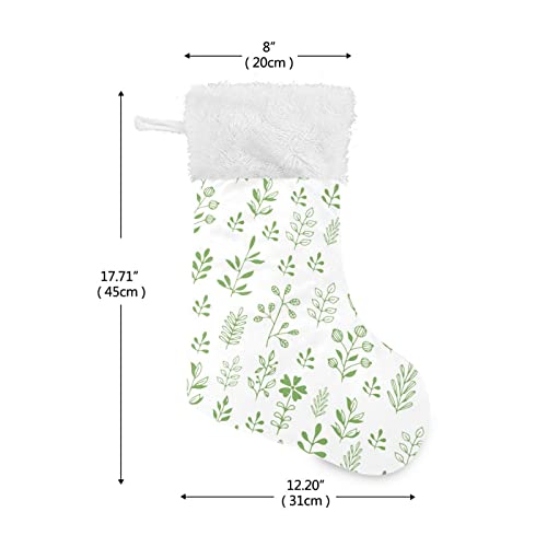 Kigai Christmas Stockings Cute Leaf Green Large Candy Stockings Stuffers Kids Cute Xmas Sock Decorations 2PCS for Home Holiday Party 12" x18"