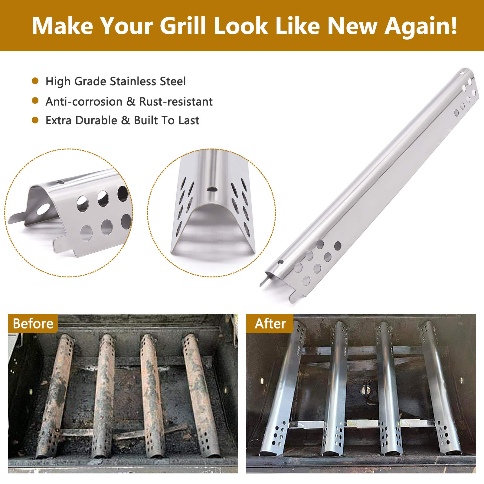 Criditpid Grill Replacement Parts for Charbroil Performance 2 Burner 463625217, 463625219, 463673519, 463673517, Grill Burner, Heat Tent Plate Shield, Carryover Tube.