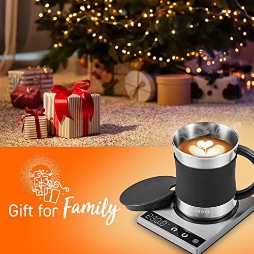 COSORI Coffee Mug Warmer & Mug Set, Beverage Cup Warmer for Desk Home Office Use, Coffee gifts, Electric 24 Watt, Touch Tech & LCD Digital Display, 304 Stainless Steel, 17 oz, Mug lid
