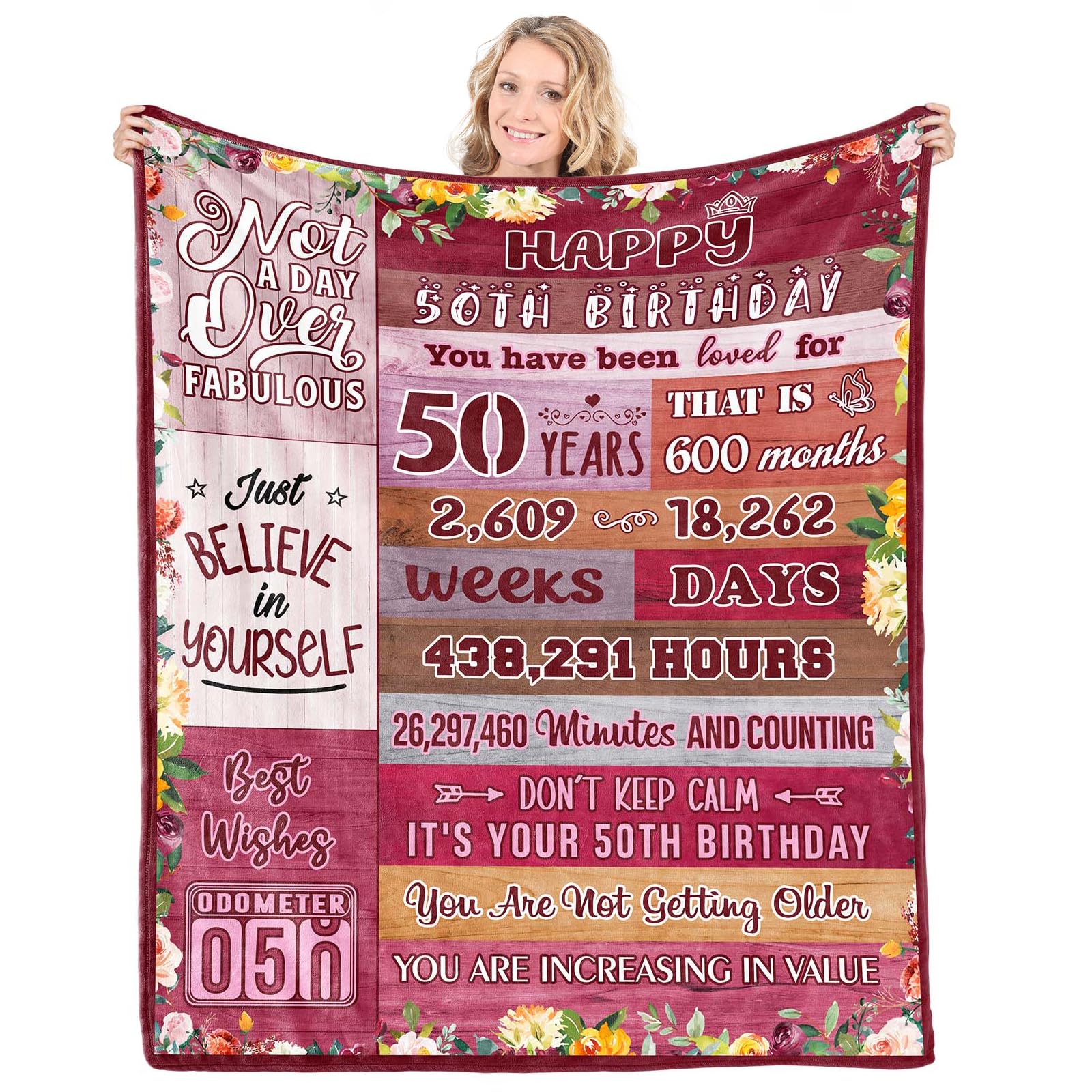 Winkwarm 50th Birthday Gifts for Women Happy 50th Birthday Decorations for Women 50 Year Old Gifts for Women 50th Birthday Gift Ideas for Her Wife Mom Sister Friend Flannel Throw Blanket 60"x50"