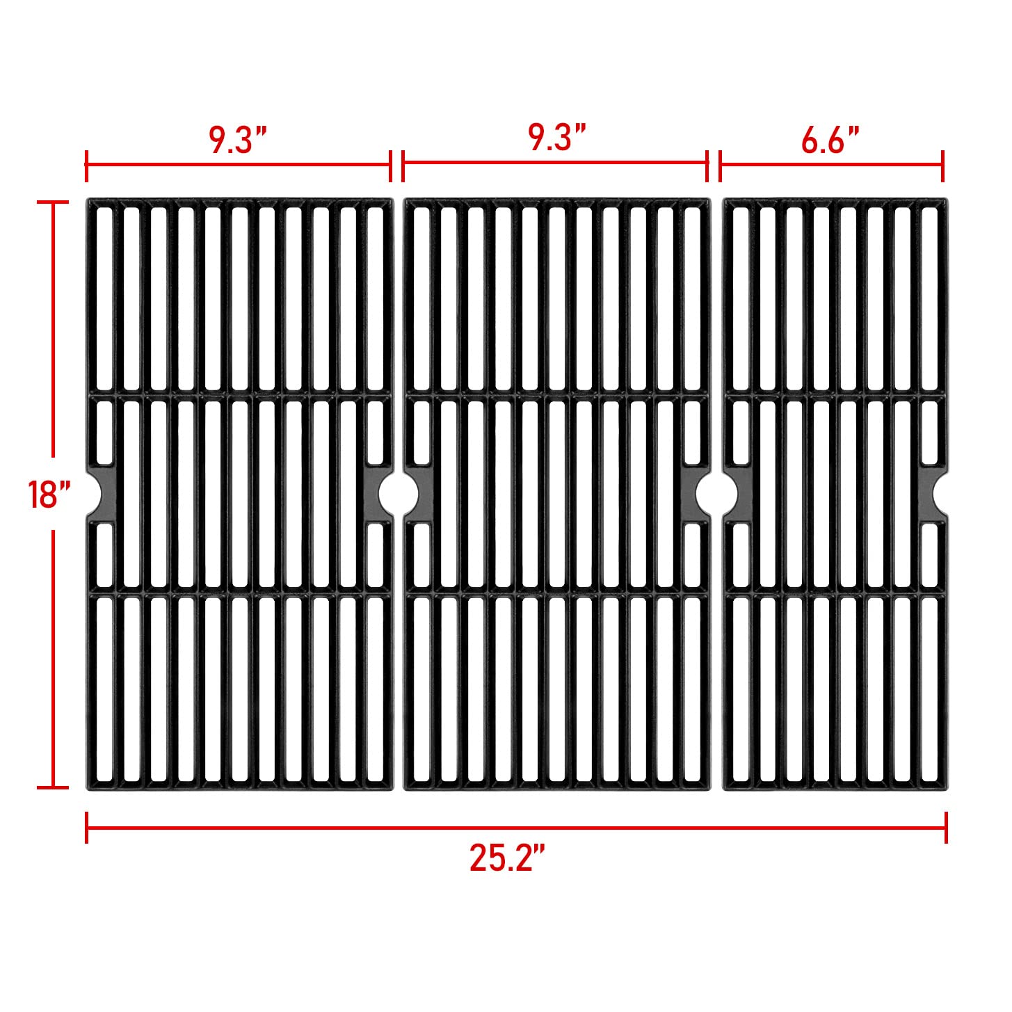 GGC 18" Grill Grates Replacement for Charbroil 463347017, 463377017, 4 Burner Performance Grill 463376018P2, 463376117, 463377117, 463673617, 463347519, 3 PCS 18 x 25 Cast Iron Grates for Char-Broil