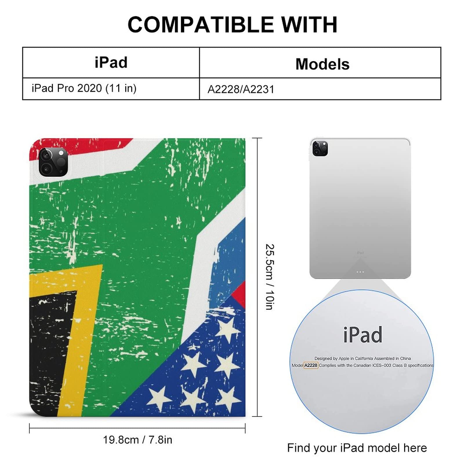 American South Africa Flag Protective Case with Soft Back Smart Stand Case Cover with Pencil Holder Compatible with IPAD Pro 2020 (11in)