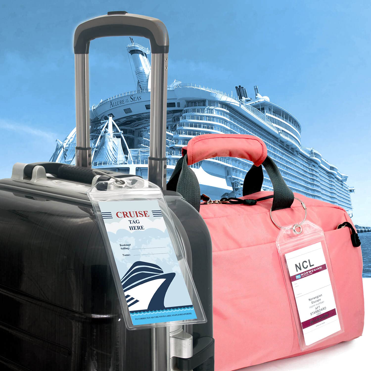 Cruise Ship Essentials for Carnival, Princess, NCL, MSC by JOLLYANTS, Cruise Luggage tag Holders Cruise Must Haves Waterproof & Reusable