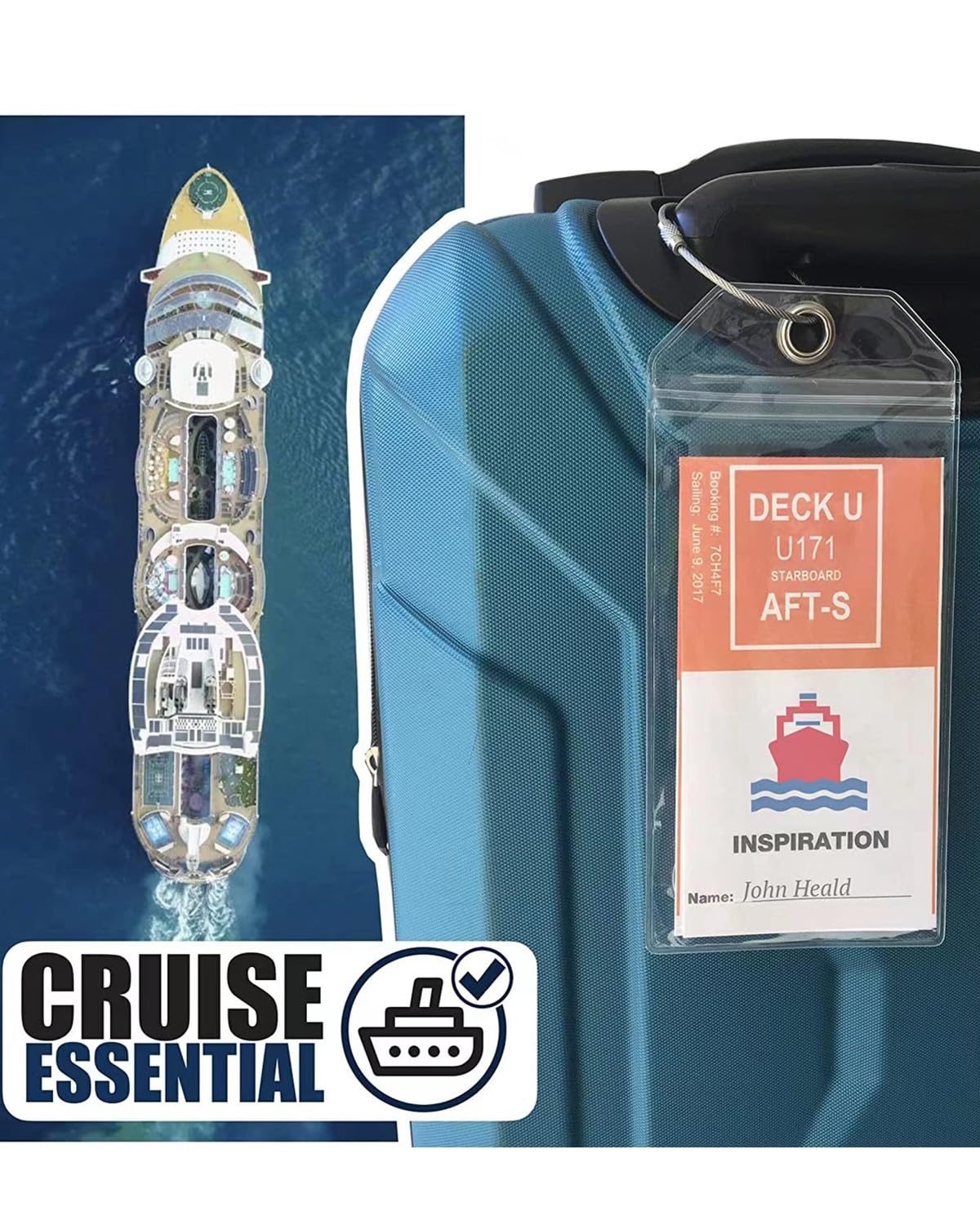 Cruise Luggage Tags (5-Pc Kit) Wide Luggage tag Holder Cruise Essentials Zip Seal Reusable and Steel Loops Premium Clear Thicken Luggage Tags Waterproof