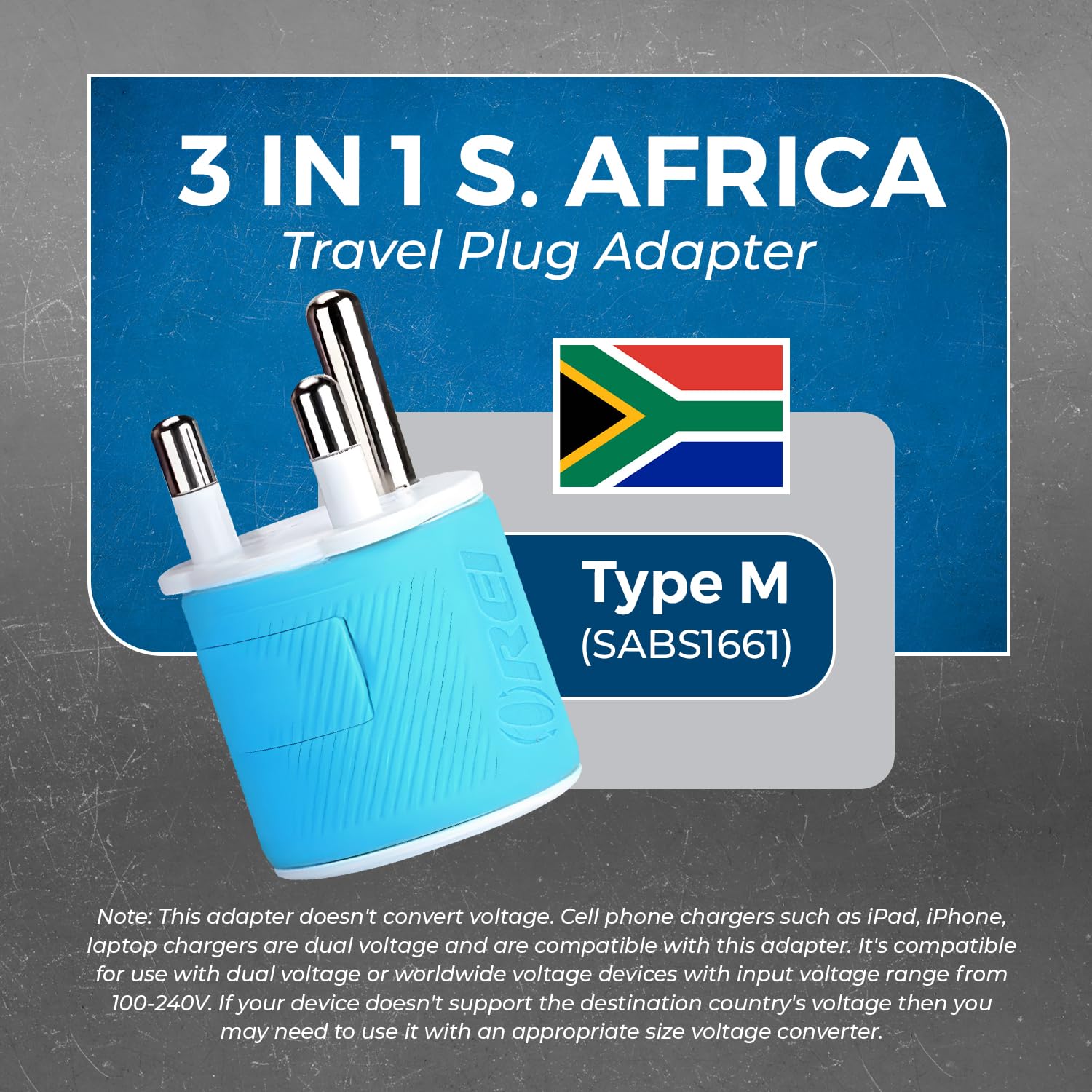 OREI South Africa, Botswana, Namibia Travel Plug Adapter with Dual USB - USA Input - Type M (U2U-10L), Will work with Cell Phones, Camera, Laptop, Tablets, iPad, iPhone