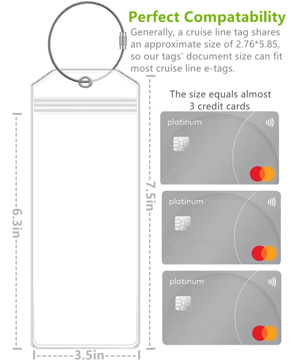 Cruise Luggage Tags (5-Pc Kit) Wide Luggage tag Holder Cruise Essentials Zip Seal Reusable and Steel Loops Premium Clear Thicken Luggage Tags Waterproof
